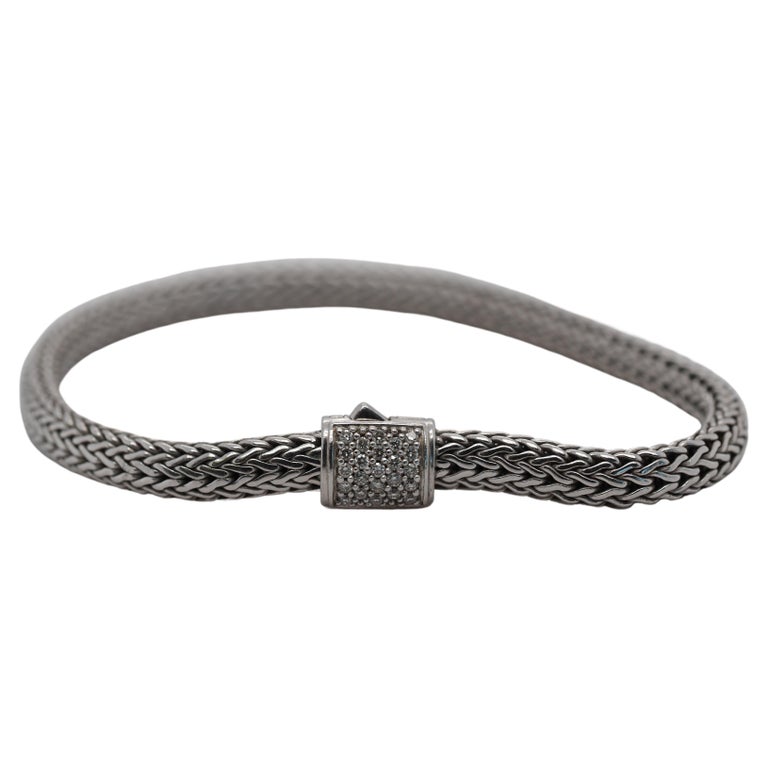 John Hardy Sterling Silver Diamond Bracelet For Sale at 1stDibs