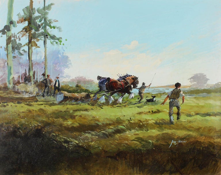 John Haskins - John Haskins (b.1938) - 20th Century Oil, Pulling Logs ...