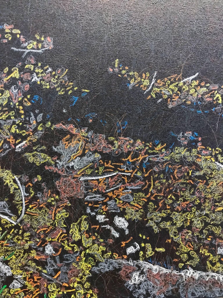 John Hogan - Dark Piñon, large vertical painting, black, brown, blue ...