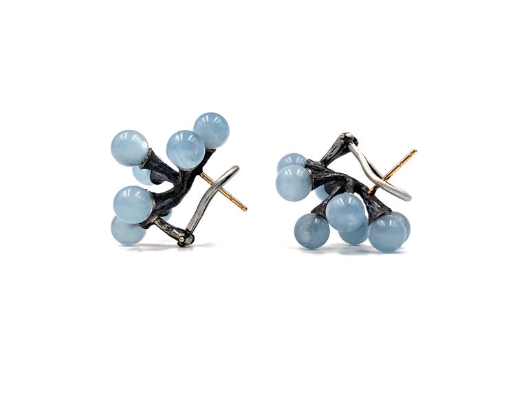 John Iversen Glowing Aquamarine Oxidized Silver Jacks Earrings at ...