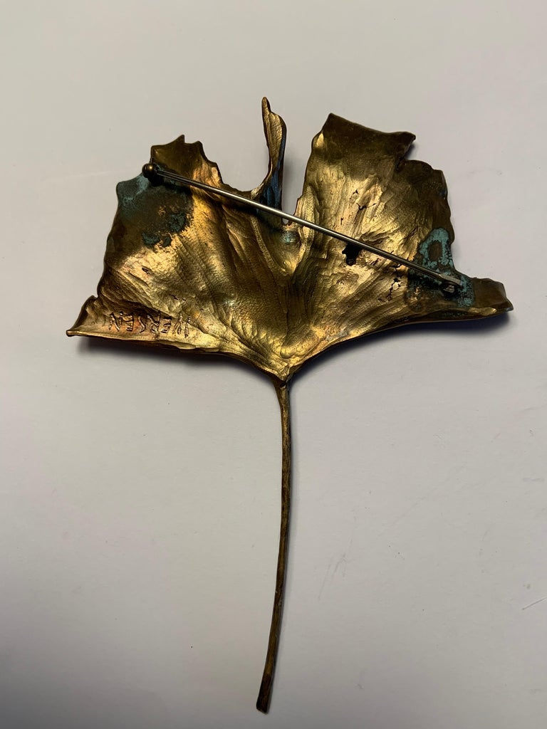 John Iversen Patinated Bronze Gingko Leaf Brooch at 1stDibs
