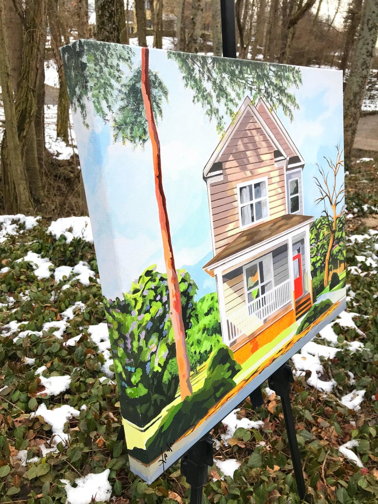 John Jaster - House With Red Door, Original Painting For Sale at 1stDibs