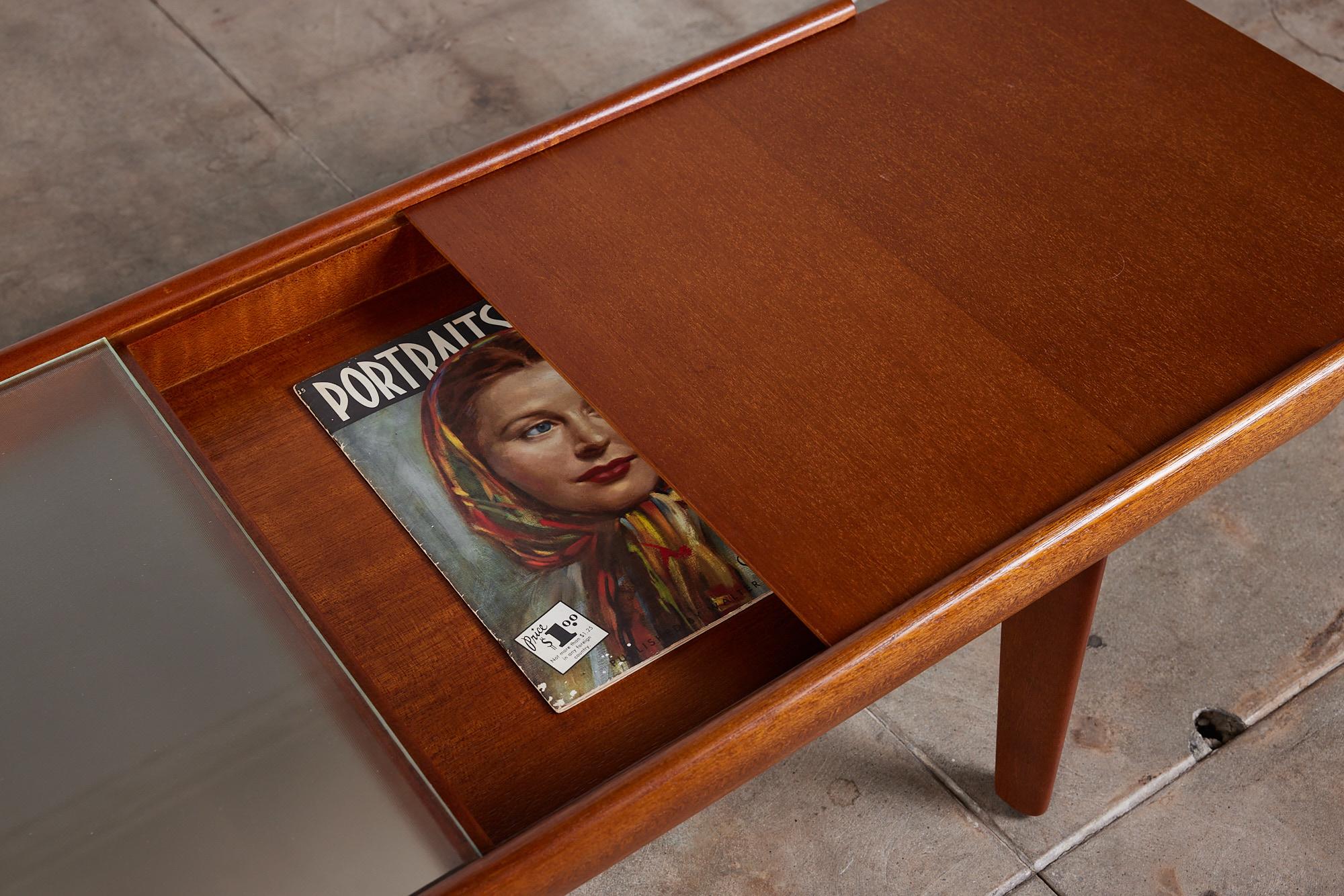 John Keal for Brown Saltman Coffee Table with Glass Top at 1stDibs