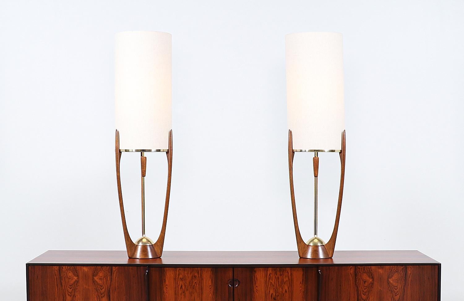 John Keal Sculpted Walnut and Brass Table Lamps for Modeline at 1stDibs ...