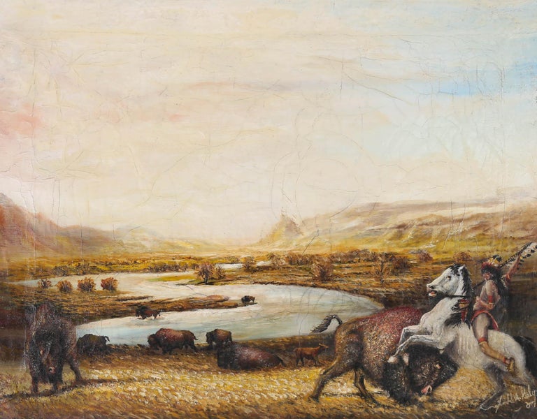 John Kieley - John Kieley - Folk Art 1881 Oil, Buffalo Hunt For Sale at ...