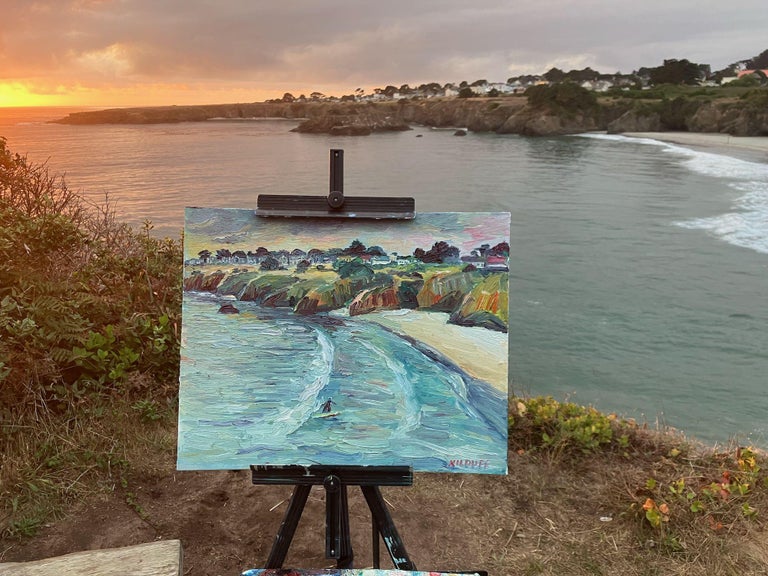 John Kilduff - Surfing Mendocino Bay, Painting, Oil on Canvas For Sale at 1stDibs