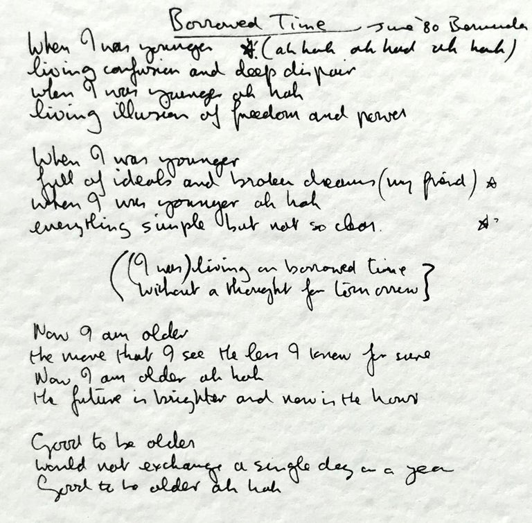 "Borrowed Time" Limited Edition Hand Written Lyrics For Sale at 1stDibs