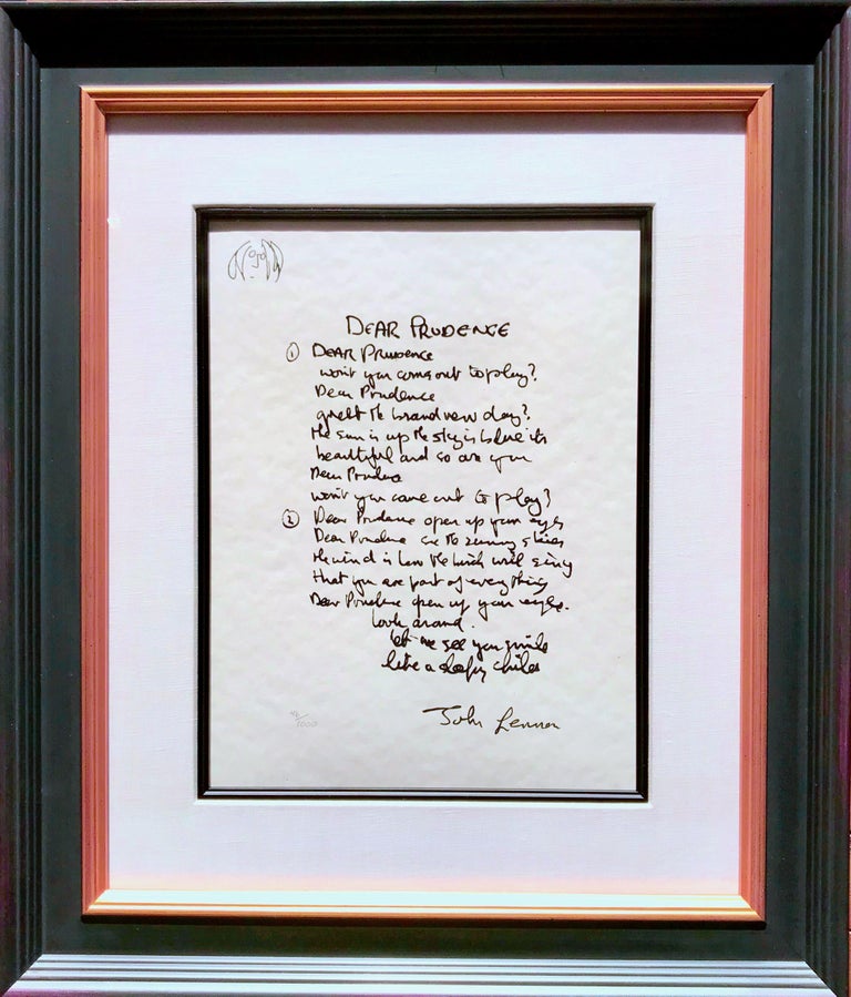 "Dear Prudence" Limited Edition Hand Written Lyrics For Sale at 1stDibs