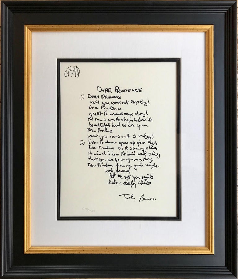 John Lennon - "Dear Prudence" Limited Edition Hand Written Lyrics at ...
