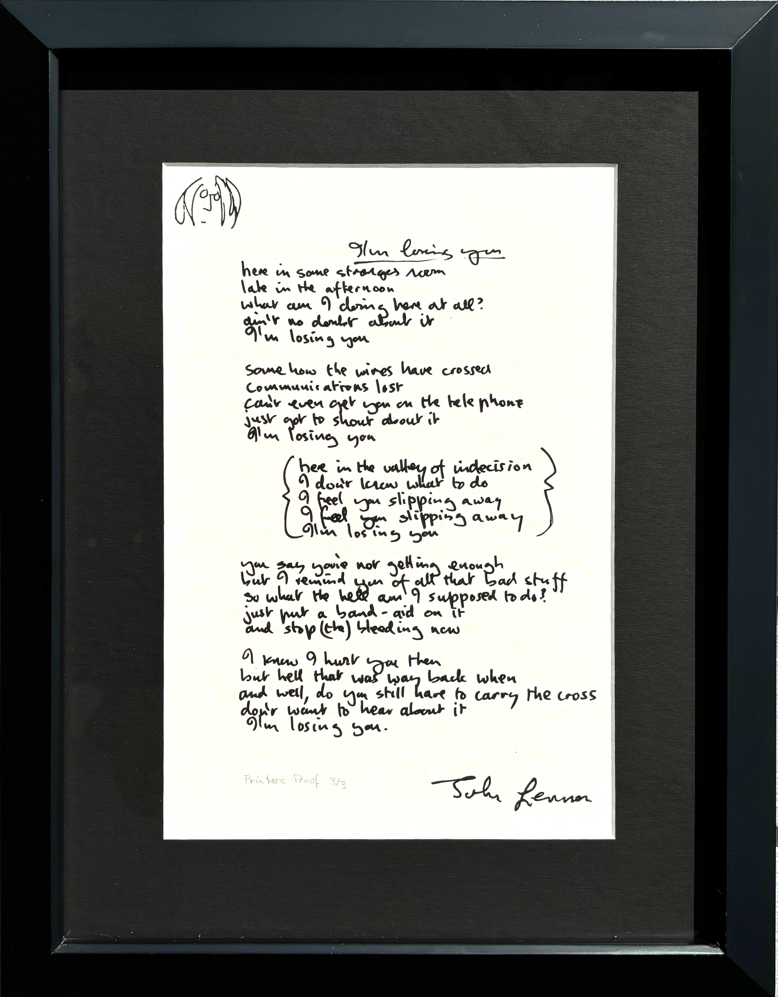 "I'm Losing You" Framed Limited Edition Hand Written Lyrics For Sale at ...