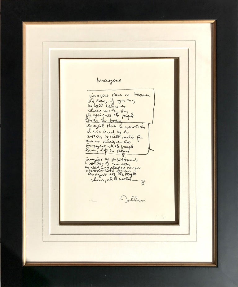 John Lennon - "Imagine" Limited Edition Hand Written Lyrics at 1stDibs