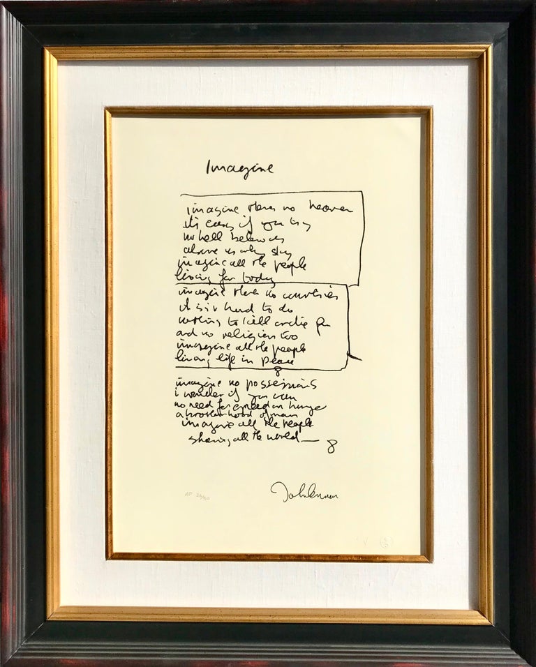 "Imagine" Limited Edition Hand Written Lyrics For Sale at 1stDibs