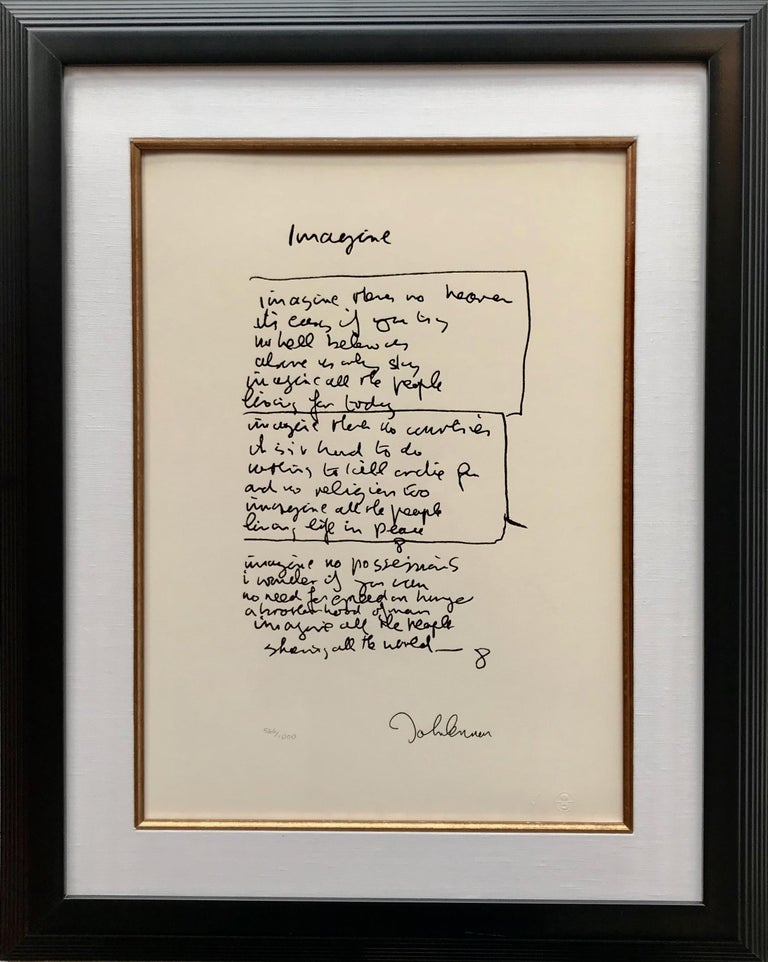 John Lennon - "Imagine" Limited Edition Hand Written Lyrics at 1stDibs