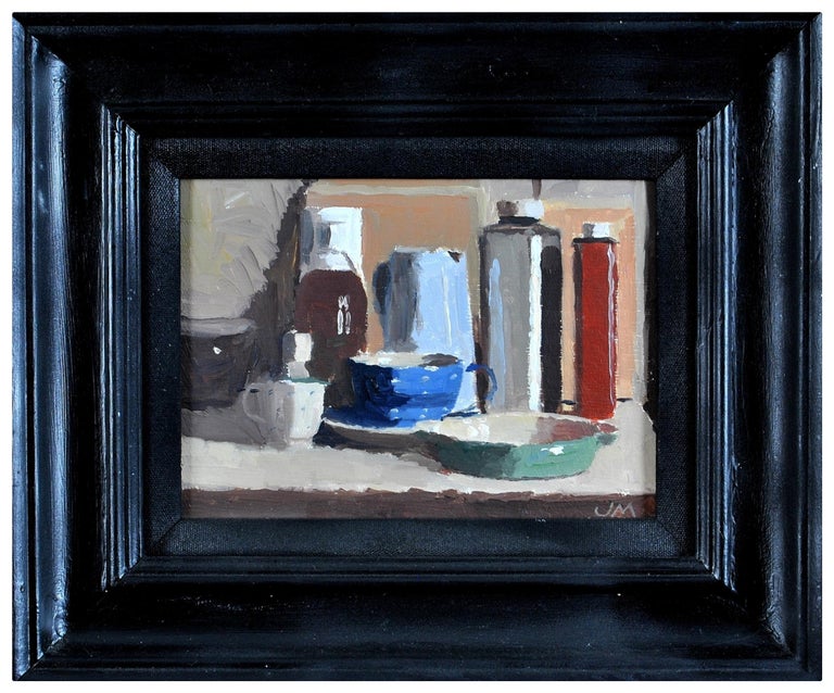 John Maddison - Kitchen Still Life - Bottles, Cups and Saucers on a ...