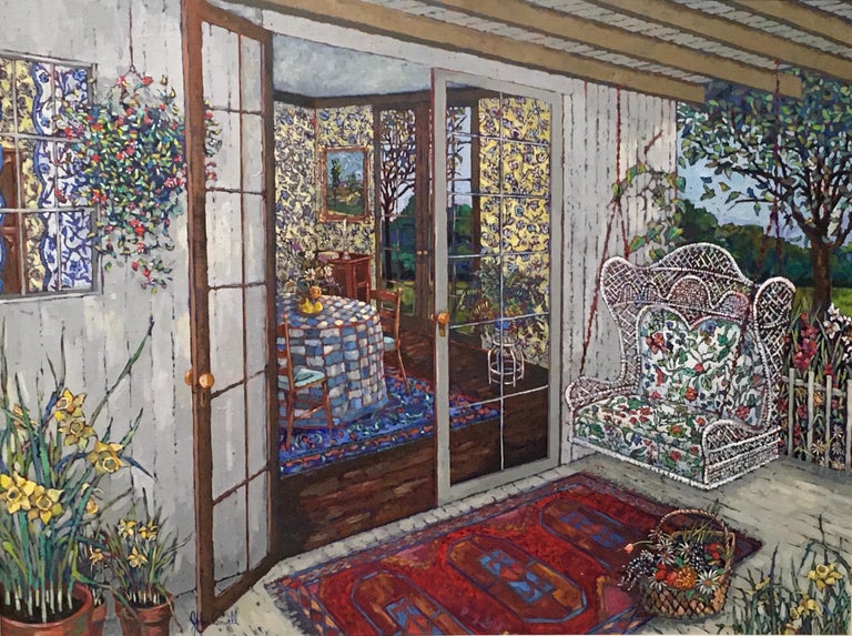 John Powell - Daffodils and Colourful Flowers with Wicker Porch Swing ...