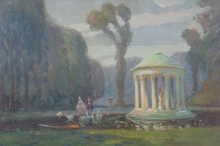 John Rettig Antique Oil on Board Rotunda Garden Landscape Figures ...