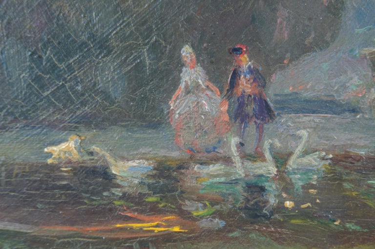 John Rettig Antique Oil on Board Rotunda Garden Landscape Figures ...