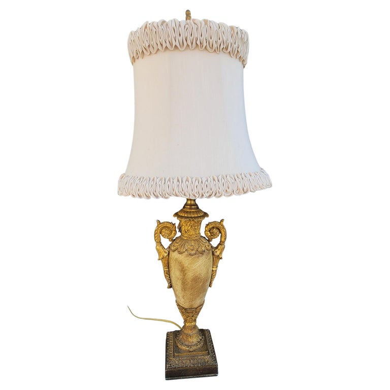 John Richard Antiqued Gilt Ornate Plaster Trophy Table Lamp w/ Original ...