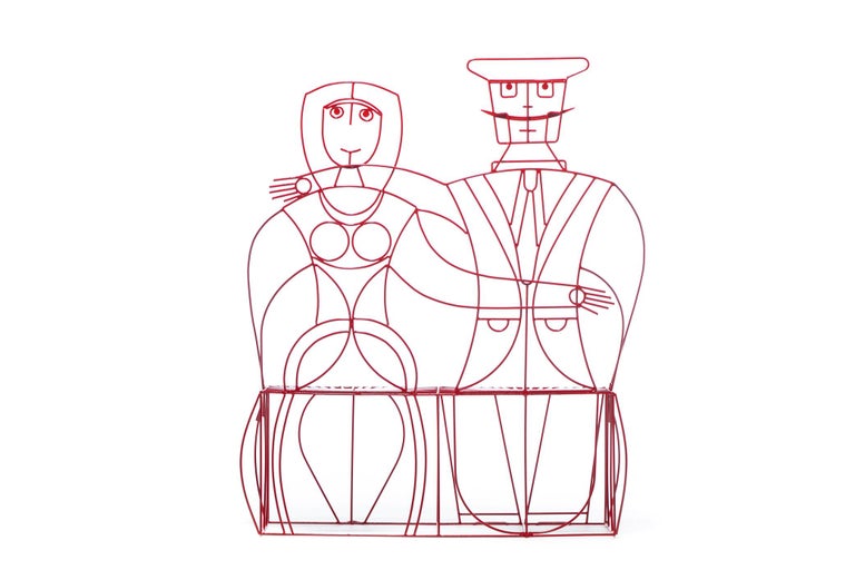 John Risley Sculptural Woman and Man Steel Bench in Fire Engine Red c ...