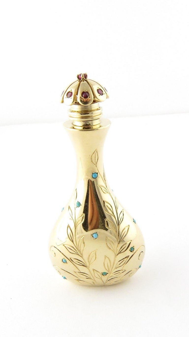 John Rubel and Co. Vintage 14 Karat Gold Turquoise Ruby Perfume Bottle ...