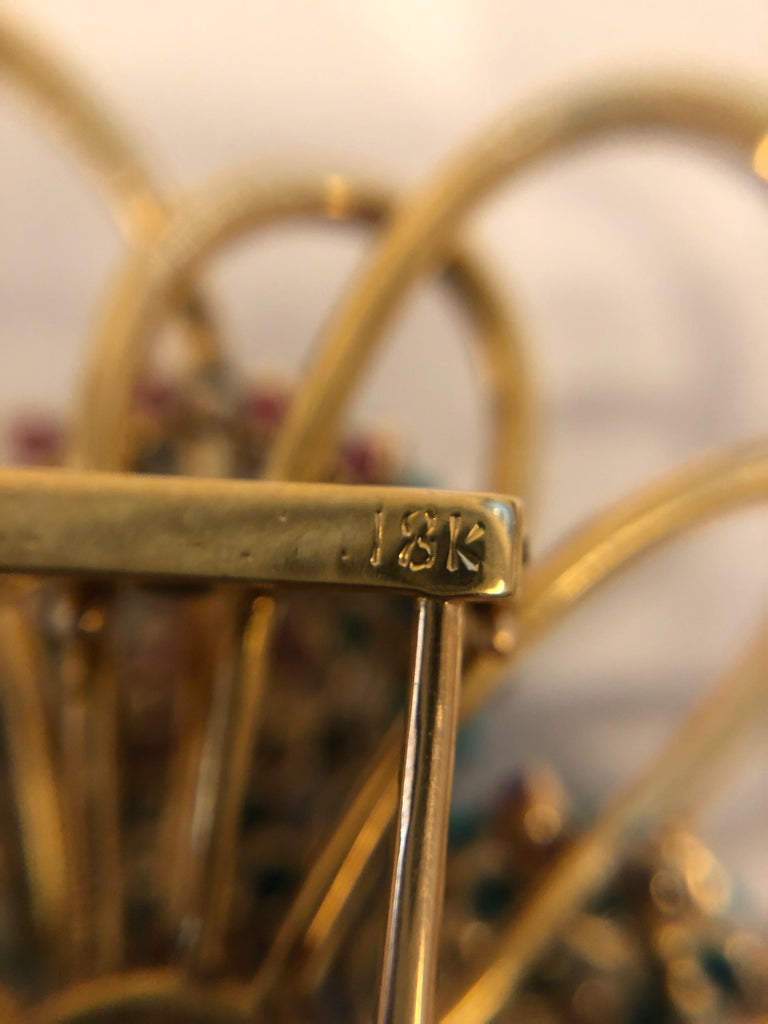 John Rubel Diamond, Ruby and Turquoise Clip Brooch and Earrings Suite ...