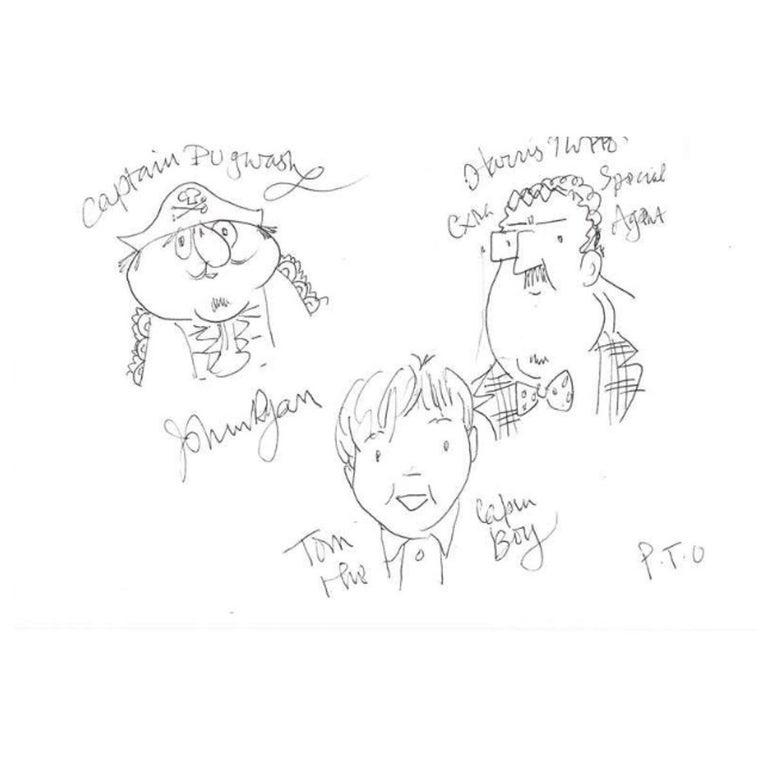 John Ryan Autographed Sketch of Captain Pugwash and Others at 1stDibs