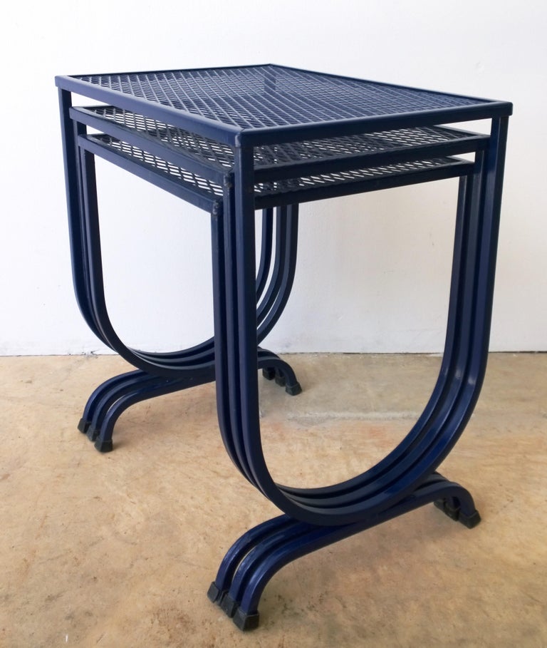 S/3 Salterini Newly Enameled Blue Wrought Iron Patio Stacking / Nesting ...