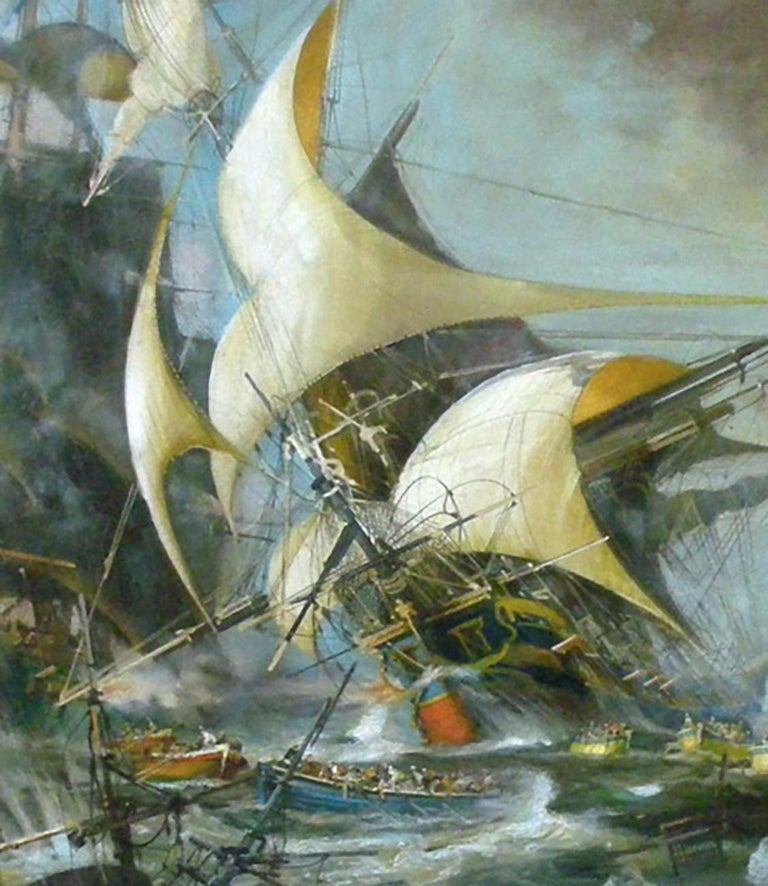 John Stevens - SEA BATTLE - English School - Italian Sailing Boat Oil ...