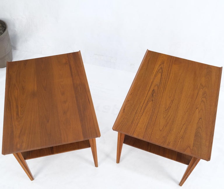 John Stuart Solid Teak Danish Mid Century Modern Rolled Edges Side End Tables For Sale at 1stDibs