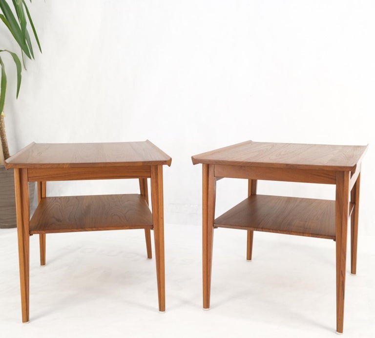 John Stuart Solid Teak Danish Mid Century Modern Rolled Edges Side End Tables For Sale at 1stDibs