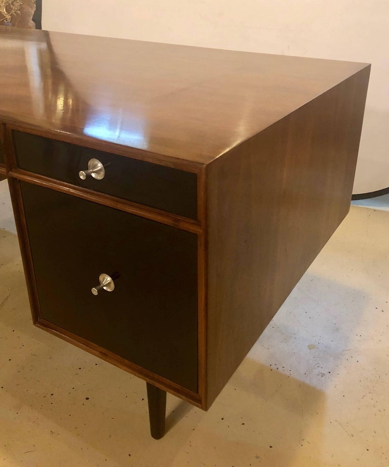 John Stuart Style Ebony and Teak Polished Mid-Century Modern Desk ...