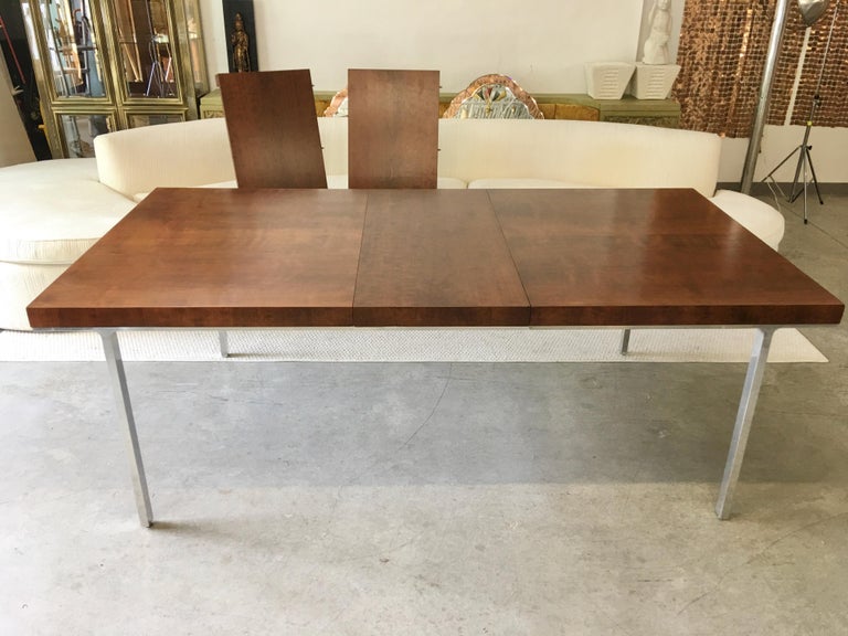 John Stuart Walnut Dining Table with Polished Aluminum Legs at 1stDibs