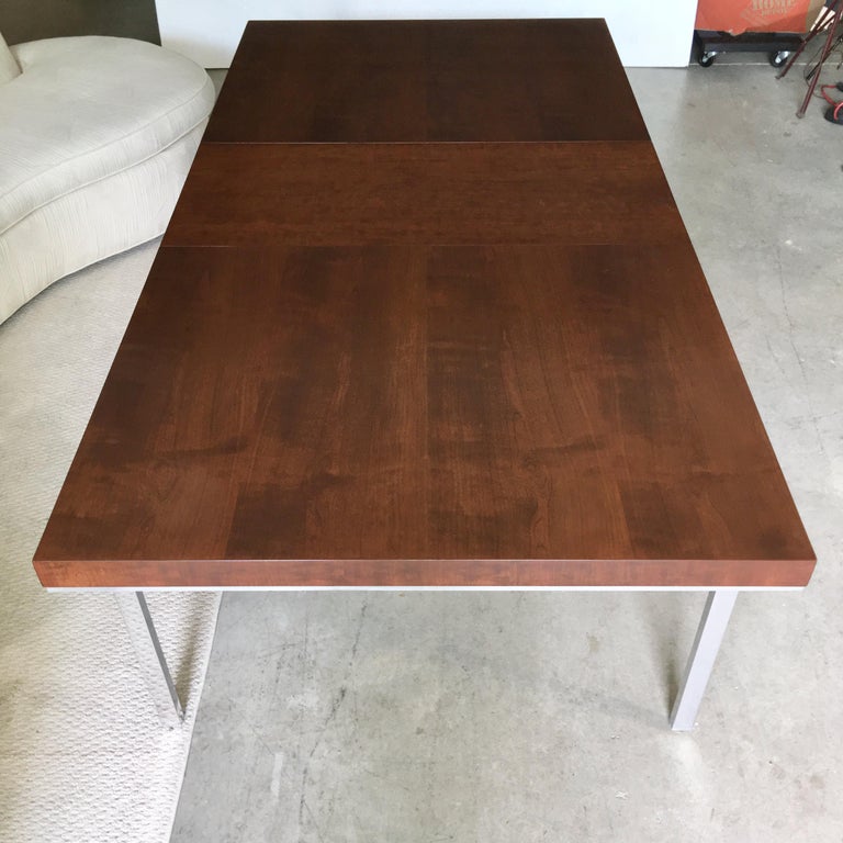 John Stuart Walnut Dining Table with Polished Aluminum Legs at 1stDibs