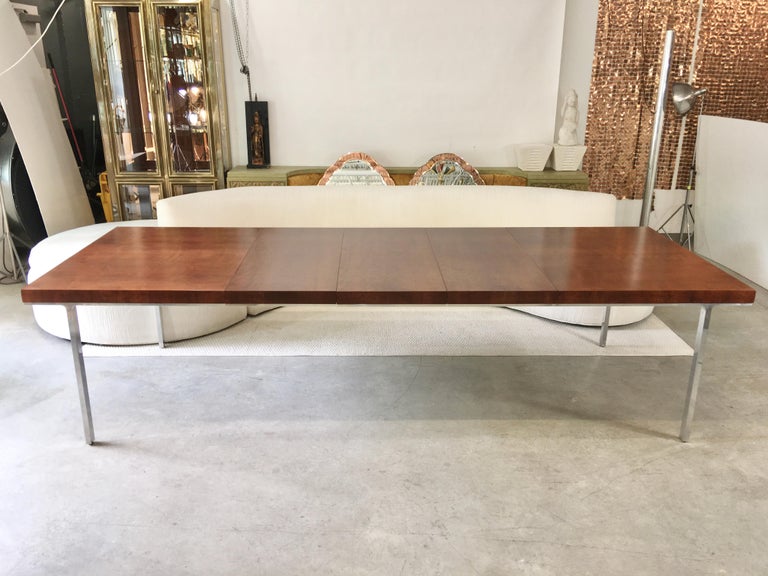 John Stuart Walnut Dining Table with Polished Aluminum Legs at 1stDibs
