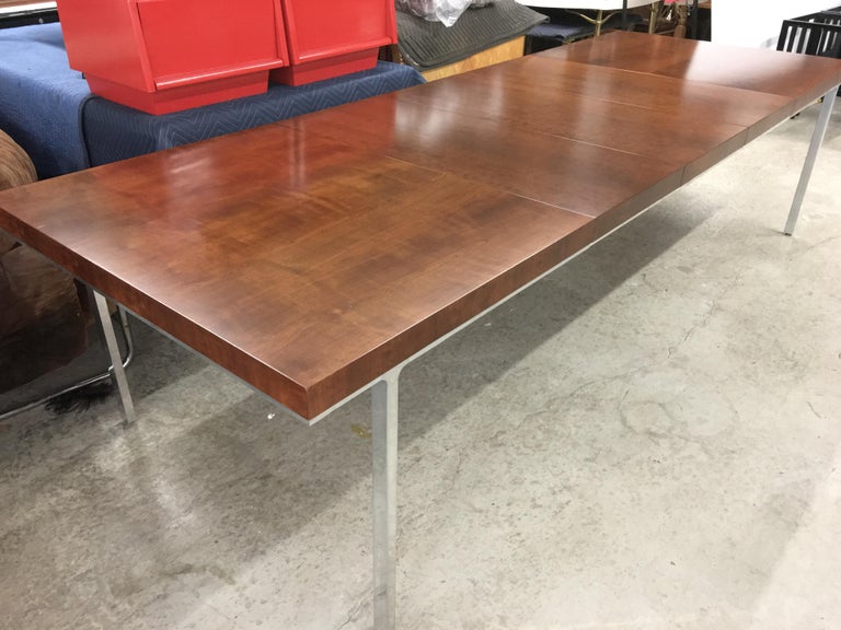 John Stuart Walnut Dining Table with Polished Aluminum Legs at 1stDibs