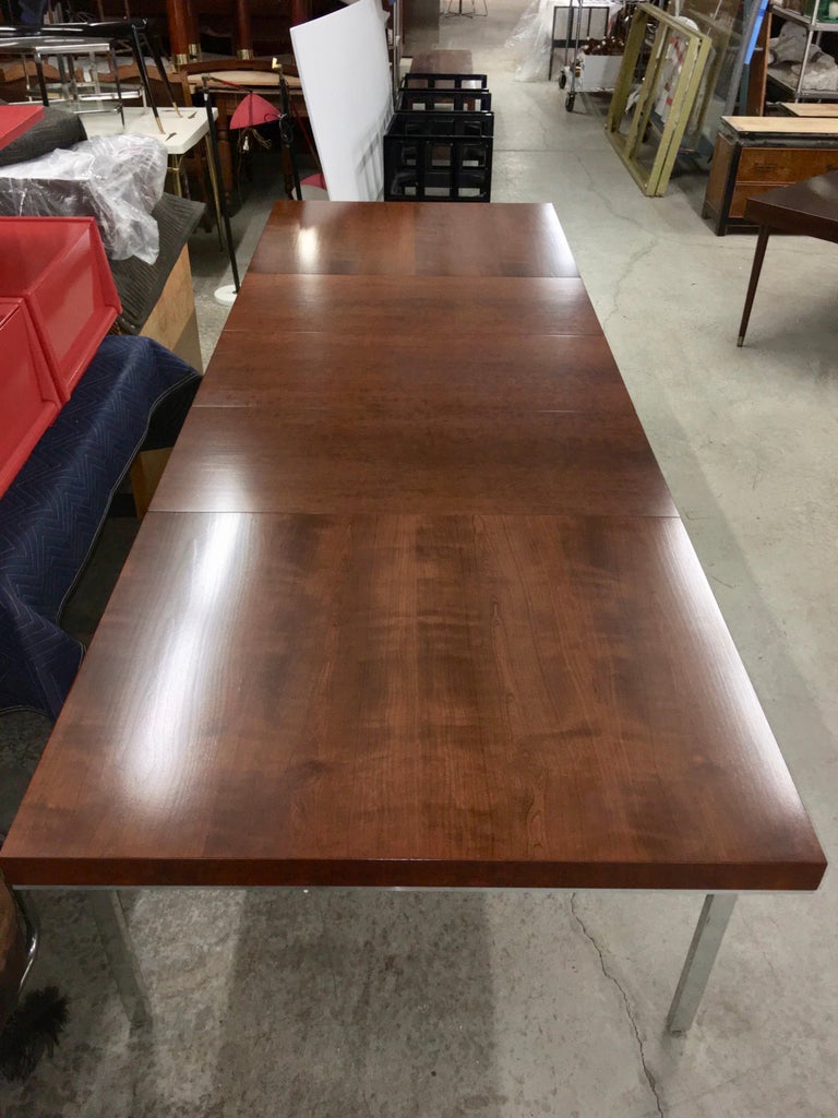 John Stuart Walnut Dining Table with Polished Aluminum Legs at 1stDibs