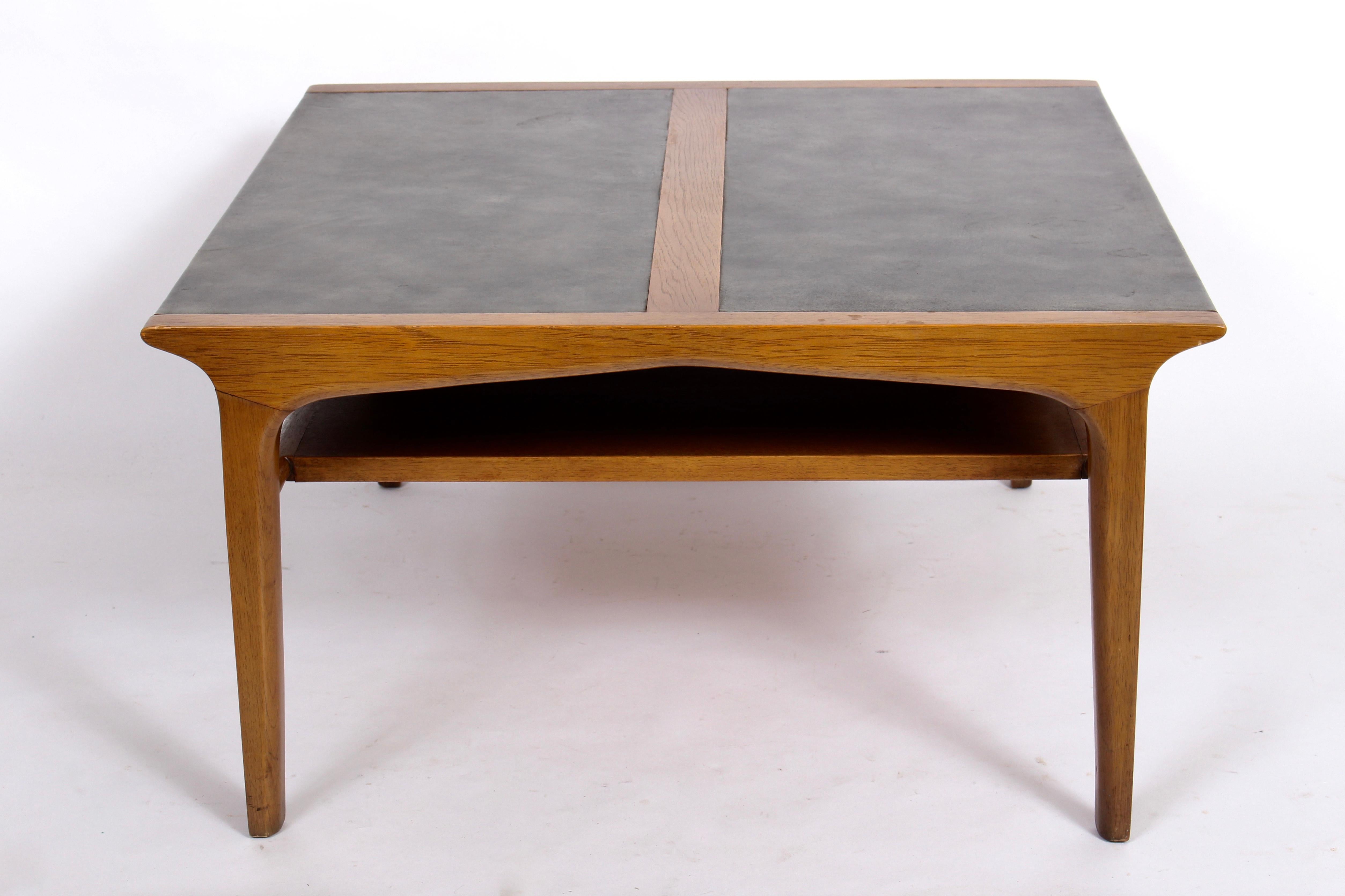 John Van Koert Leather Wrapped Oak Two-Tier Coffee Table For Sale at ...