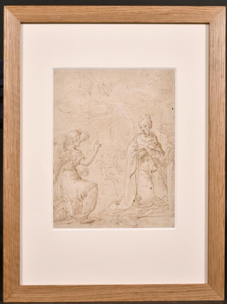 FINE EARLY 1700's OLD MASTER WASH DRAWING - GABRIEL APPEARING TO THE ...