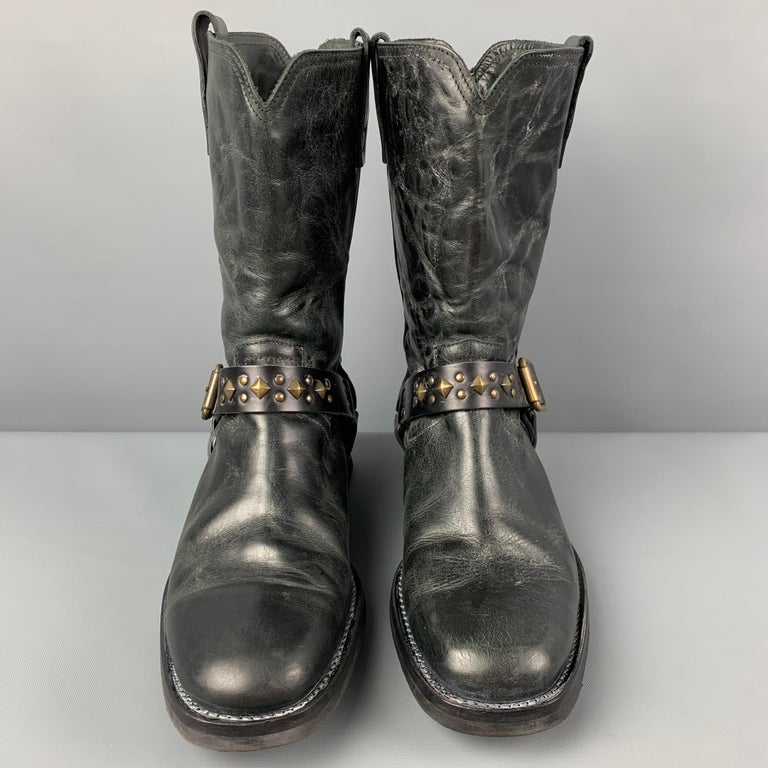 JOHN VARVATOS Size 9.5 Black Studded Leather Pull On Boots For Sale at ...