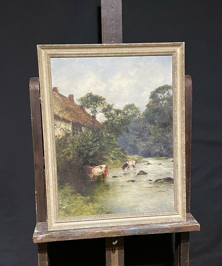 John Wallace - John Wallace (1841-1905) Signed Antique Oil - Cattle Watering from Stream - 1904 ...