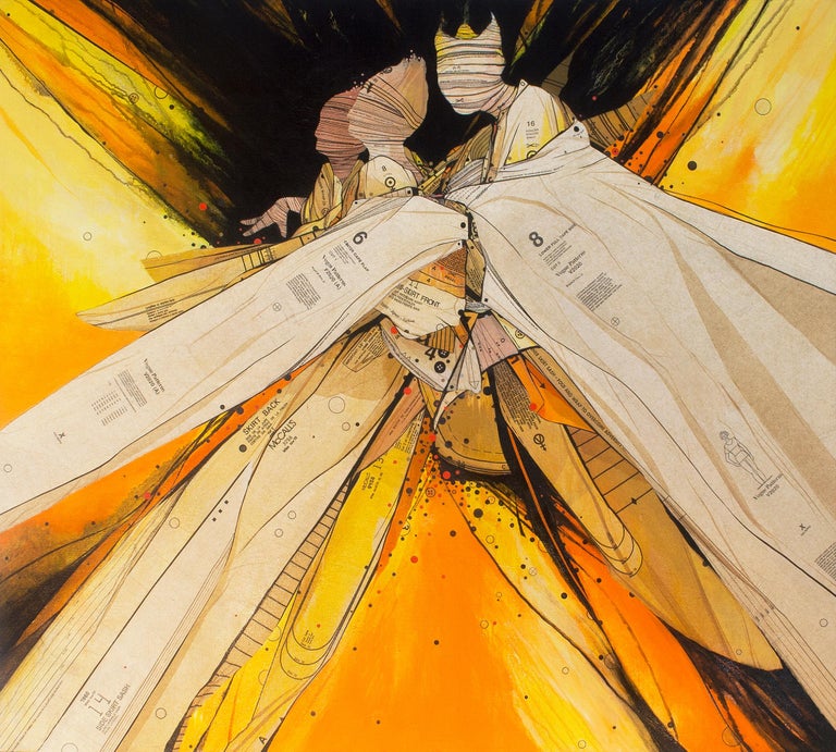 John Westmark - "Gather" Painting red, collage, yellow, black, orange ...