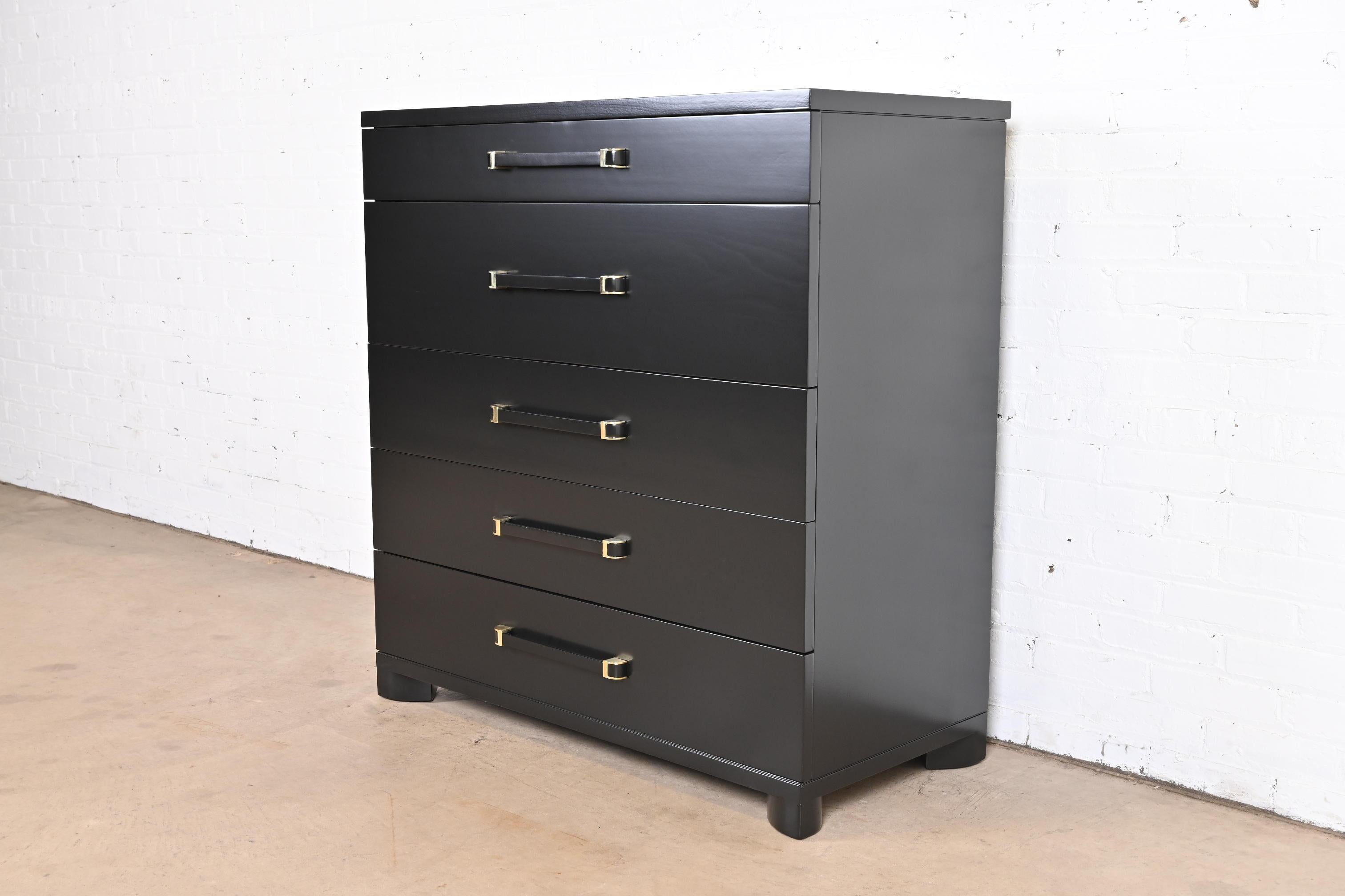 John Widdicomb Art Deco Black Lacquered Highboy Dresser, Newly ...