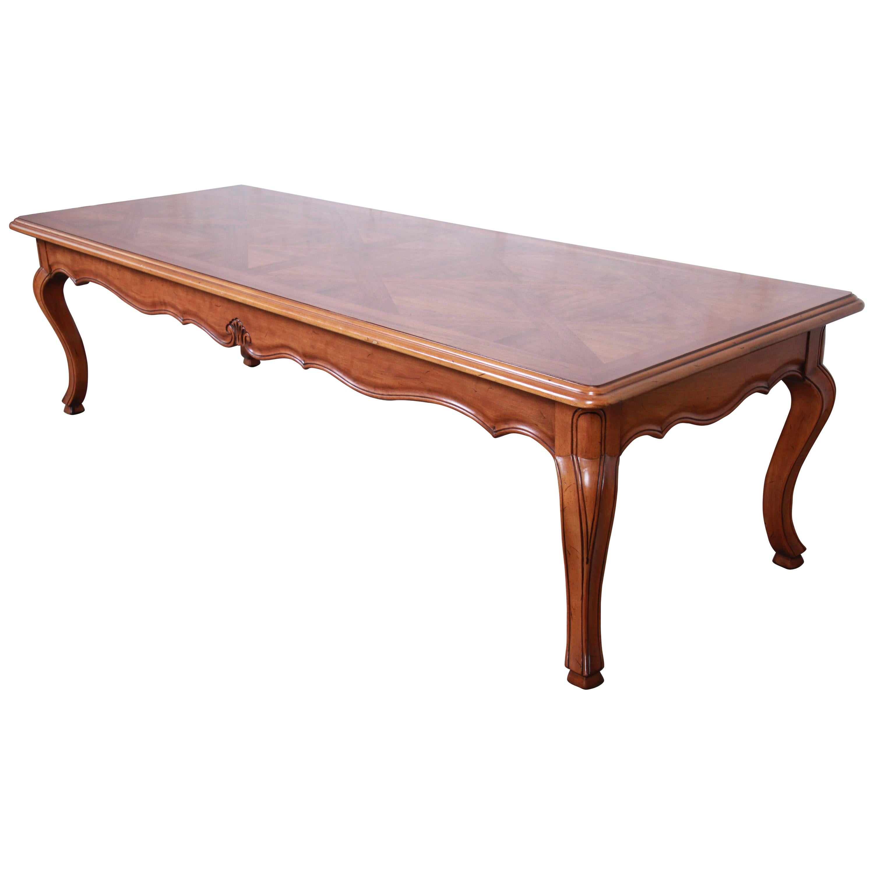 French Louis XV Style Coffee Table with Travertine Top at 1stDibs
