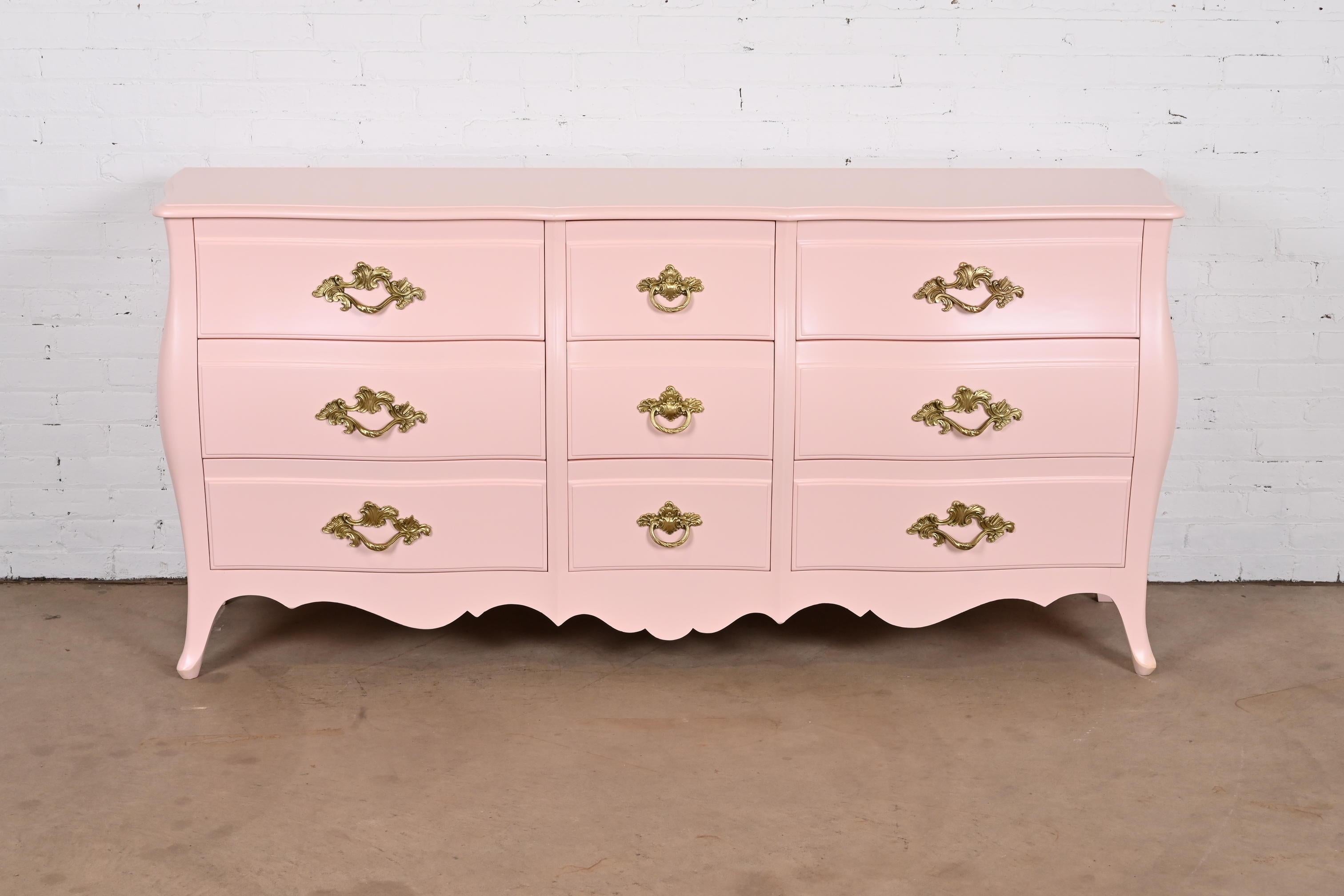 John Widdicomb French Provincial Louis XV Pink Lacquered Triple Dresser ...
