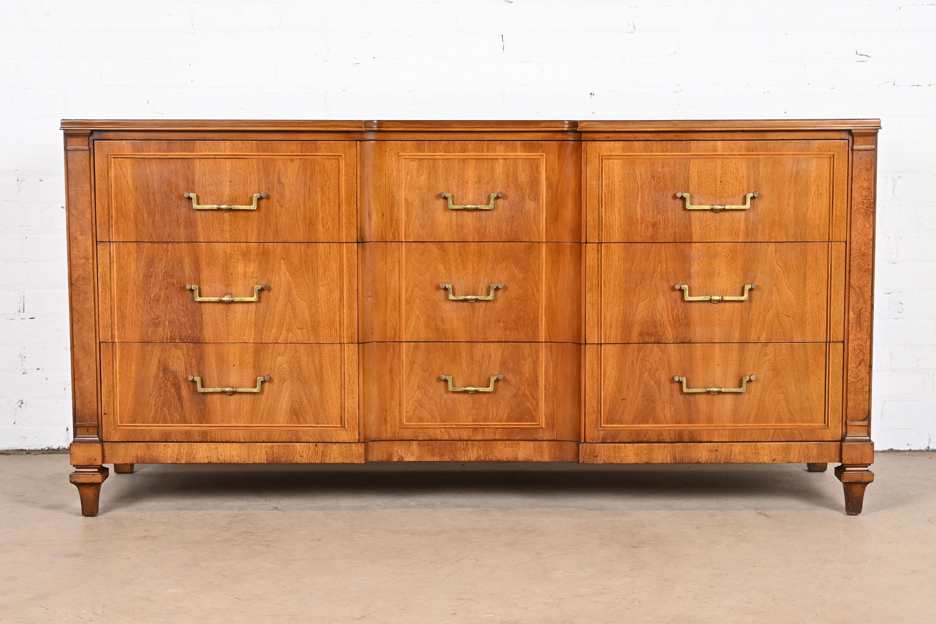 John Widdicomb French Regency Walnut and Burl Wood Dresser or Credenza, 1960s For Sale at 1stDibs