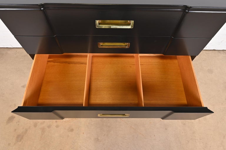 John Widdicomb Hollywood Regency Campaign Black Lacquered Highboy ...