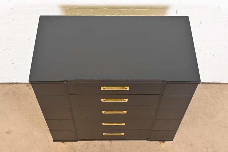 John Widdicomb Hollywood Regency Campaign Black Lacquered Highboy ...