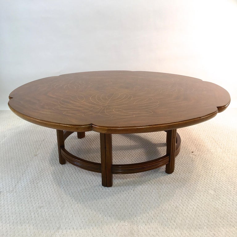 John Widdicomb Scalloped Edge Round Cocktail Table with Inlay at 1stDibs