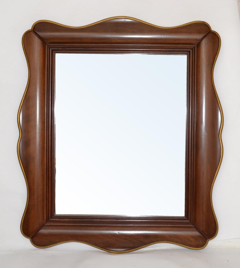 John Widdicomb Walnut and Gilt Accent Scalloped Rectangle Vintage Wall ...