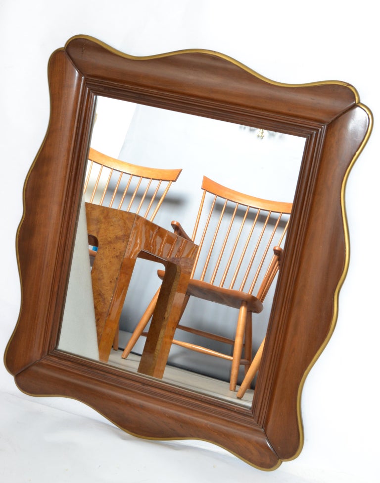John Widdicomb Walnut and Gilt Accent Scalloped Rectangle Vintage Wall ...